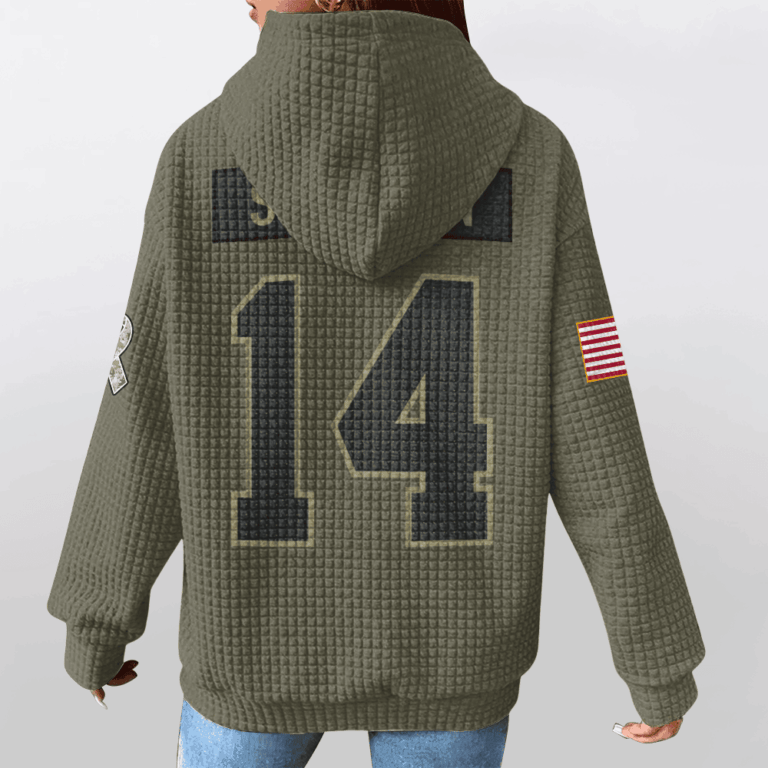 Detroit Lions Olive Waffle Hoodie Custom Name And Number - Hypefavo